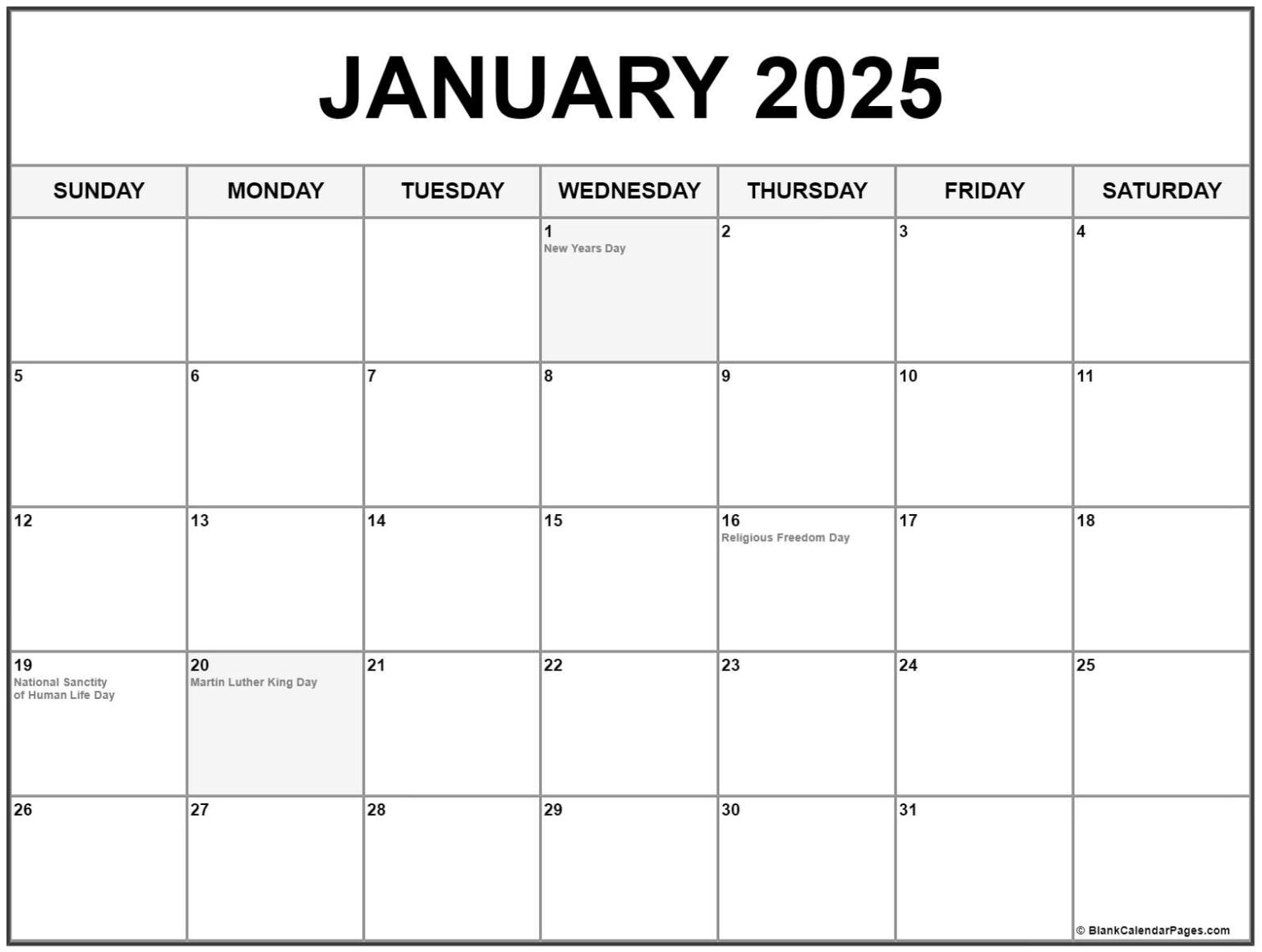 January 2025 Calendar With Holidays Printable - template.insidethehood.com
