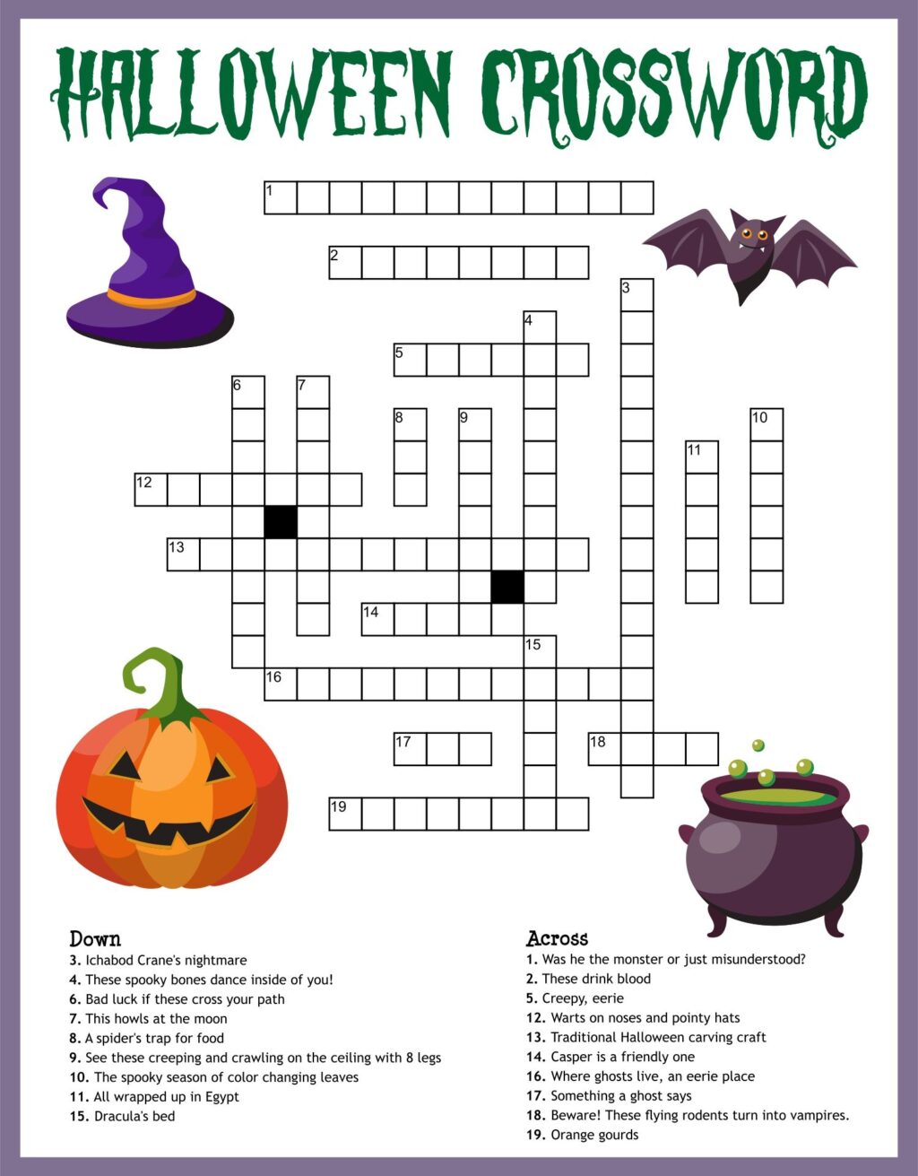 Halloween Crossword Puzzle Printable - template.insidethehood.com