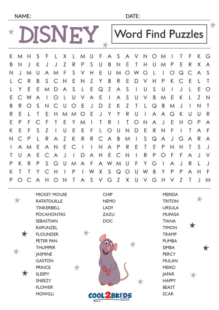 Word Search Printable Disney - template.insidethehood.com
