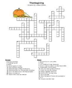 Thanksgiving Day Crossword Printables - template.insidethehood.com